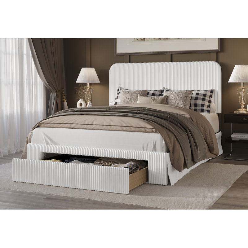 Audeline Upholstered Standard Storage Bed Wade Logan Color White Size King